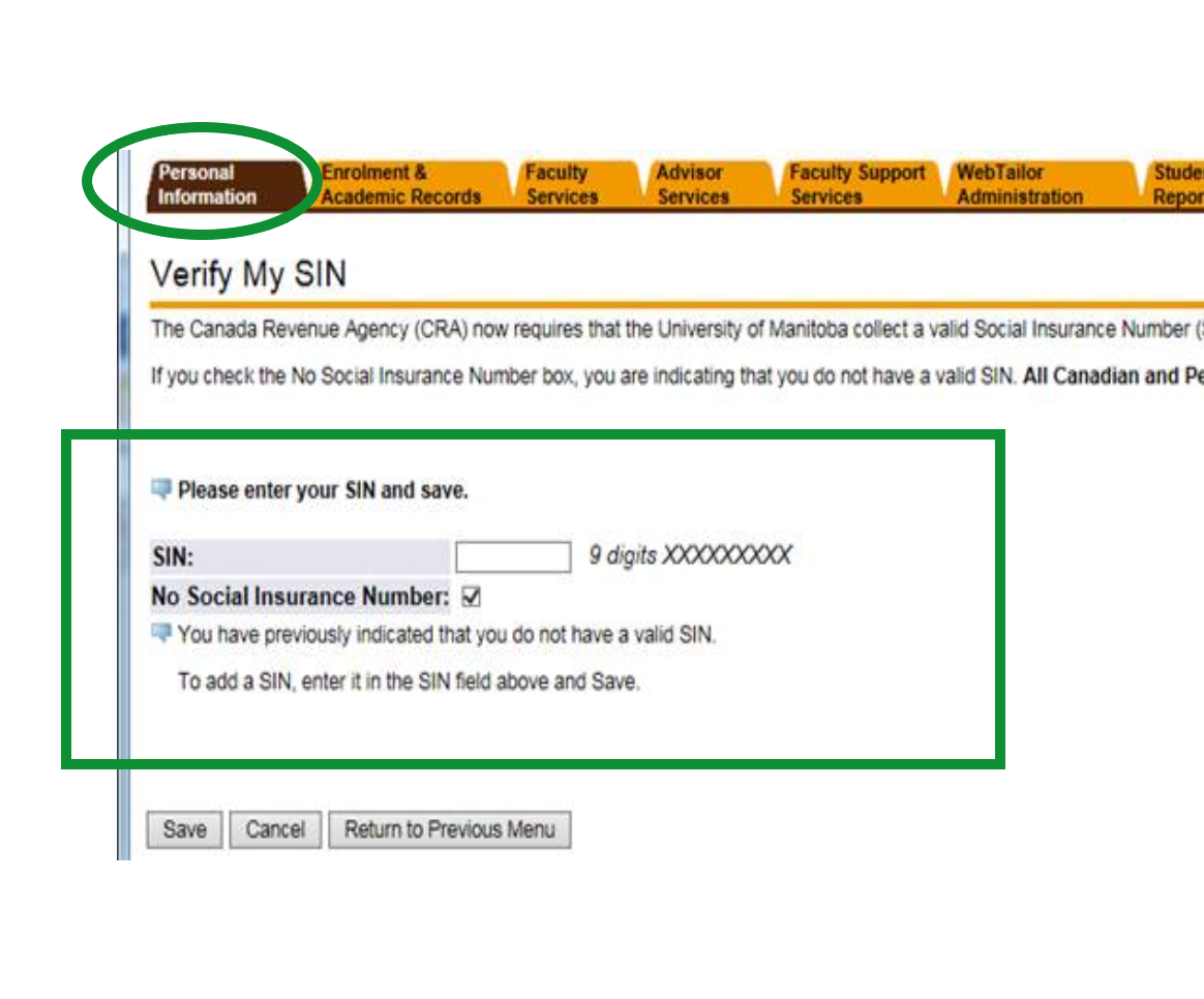UM Today | Students | Add your Social Insurance Number (SIN) in Aurora